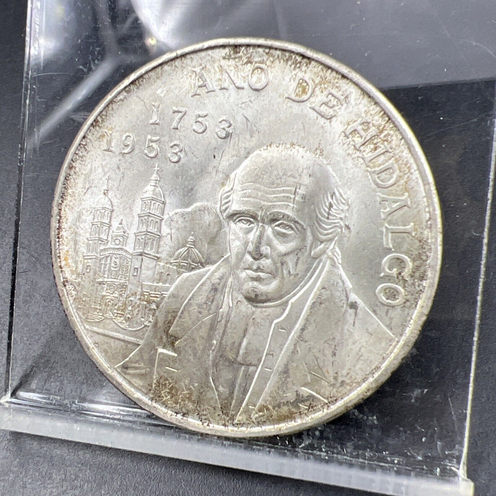 1953 Hildalgo Cinco 5 Pesos Bicentennial Silver Coin Lettered Edge Cho ...