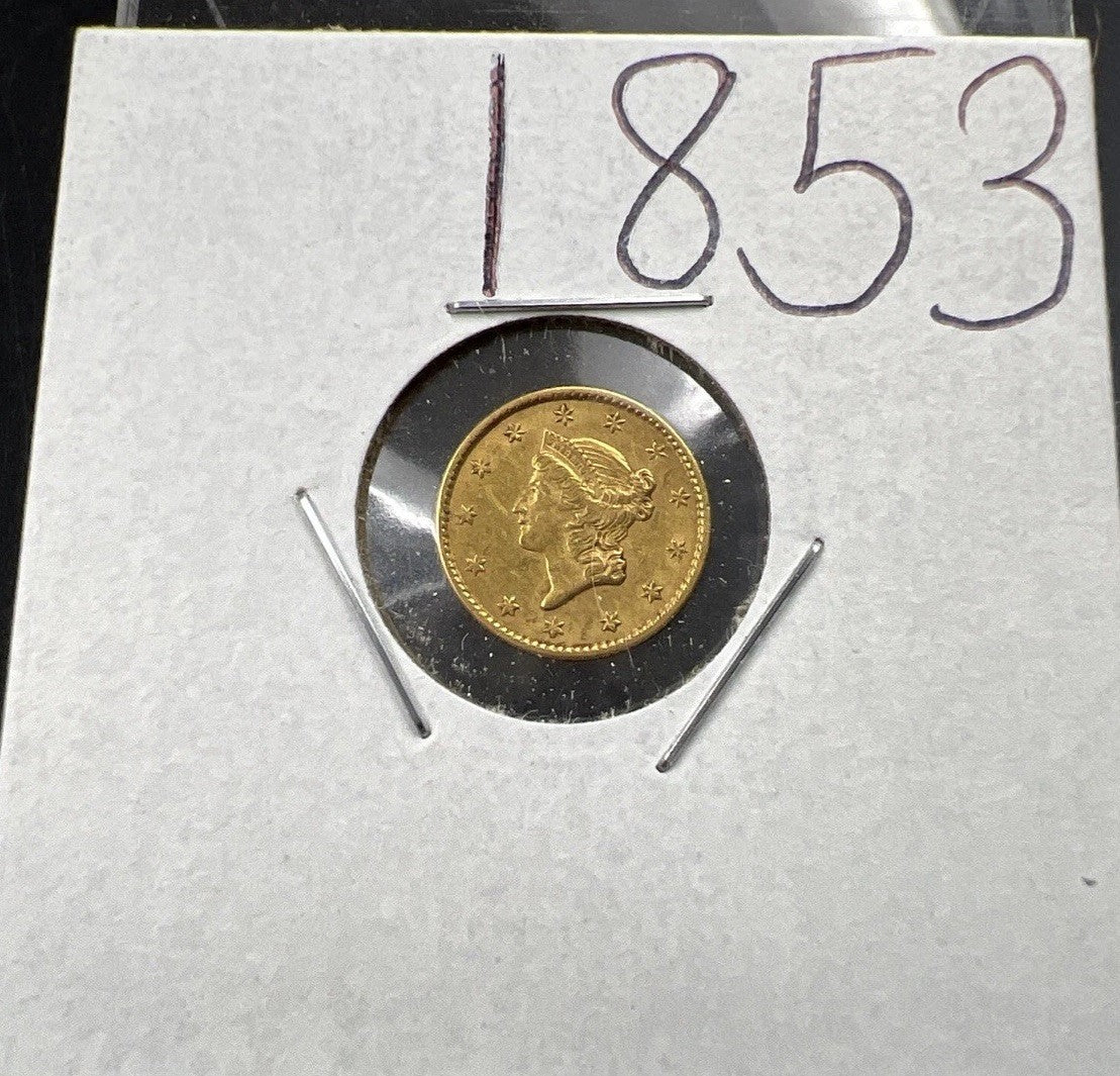 1853 Liberty Head Type I Gold Dollar $1 AU Details OBV Scratch ...