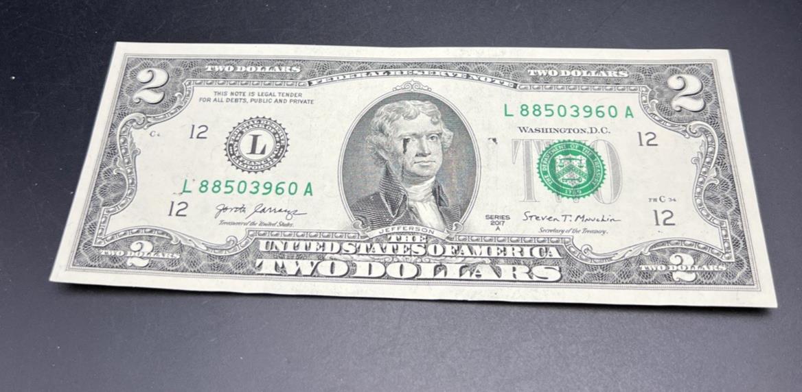 Ink Smear Error Obverse 2017 A $2 FRN Federal Reserve Note CH UNC #885 ...