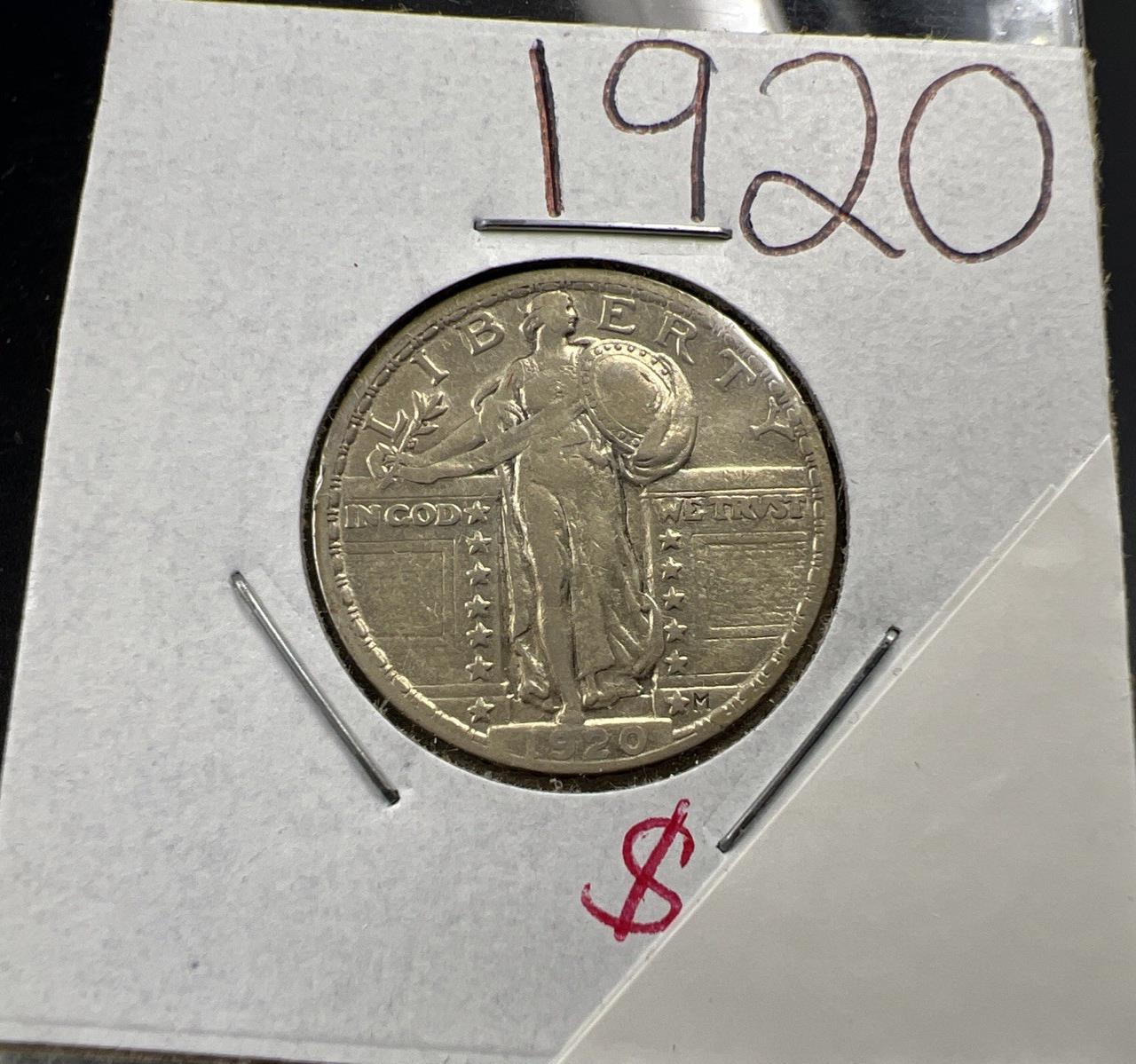 1920 P 25c Standing Liberty Silver Quarter Coin XF EF Extra Fine Circ ...