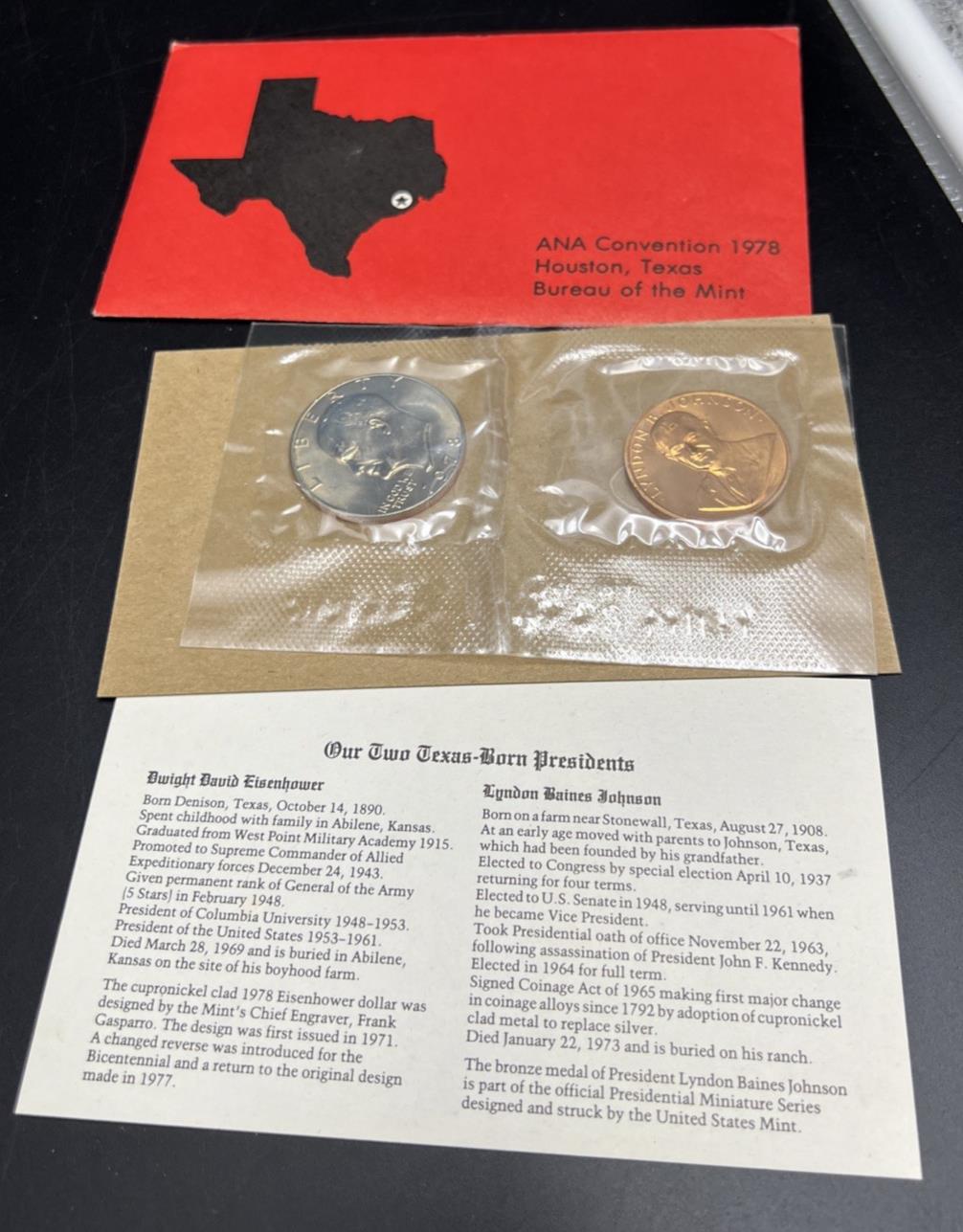 1978 D ANA Houston Souvenir Set BU Ike & Medal w/ Envelope & COA ...